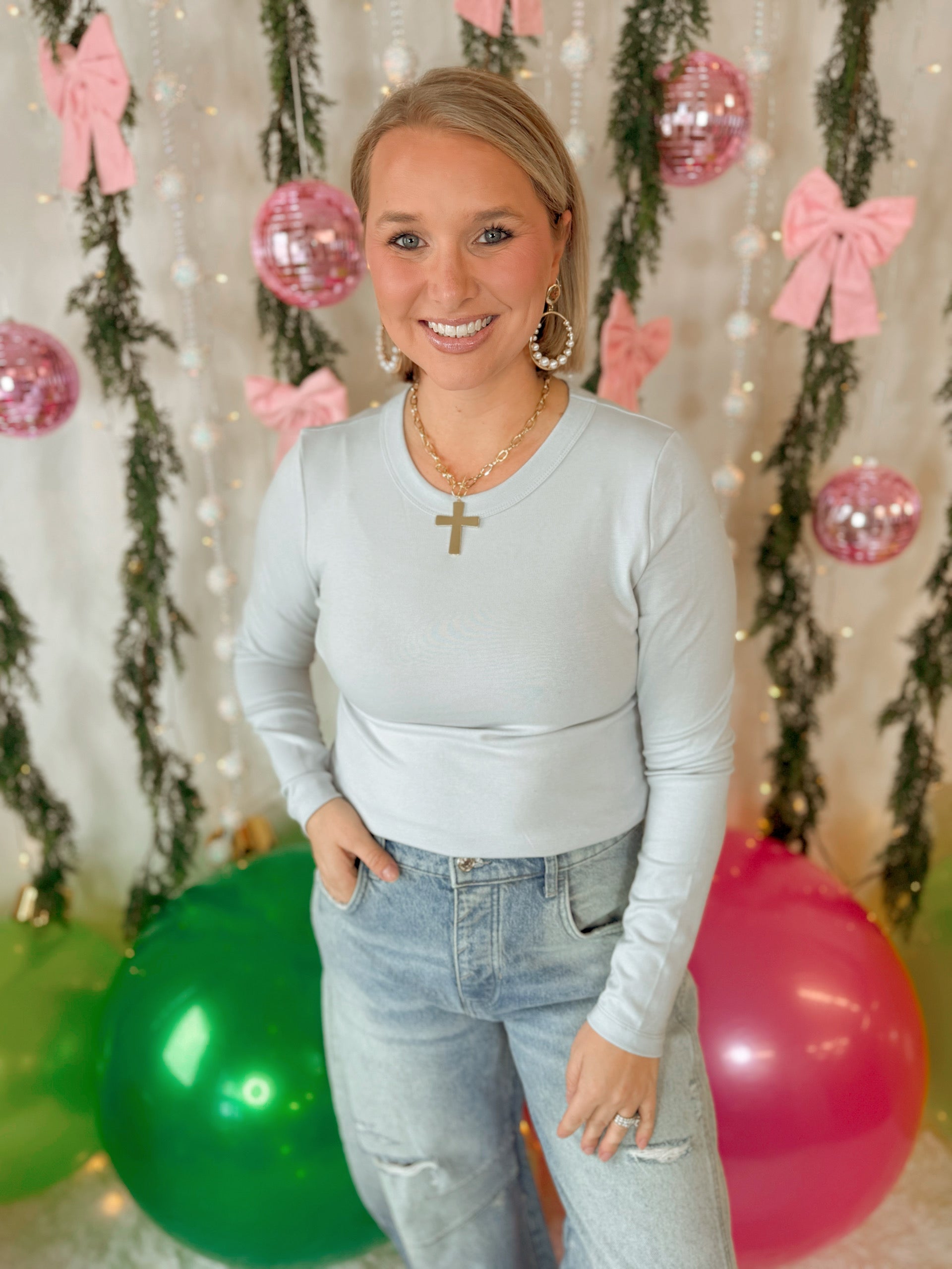 Maddie Long Sleeve in Blue – Olive & Ave Clothing Boutique