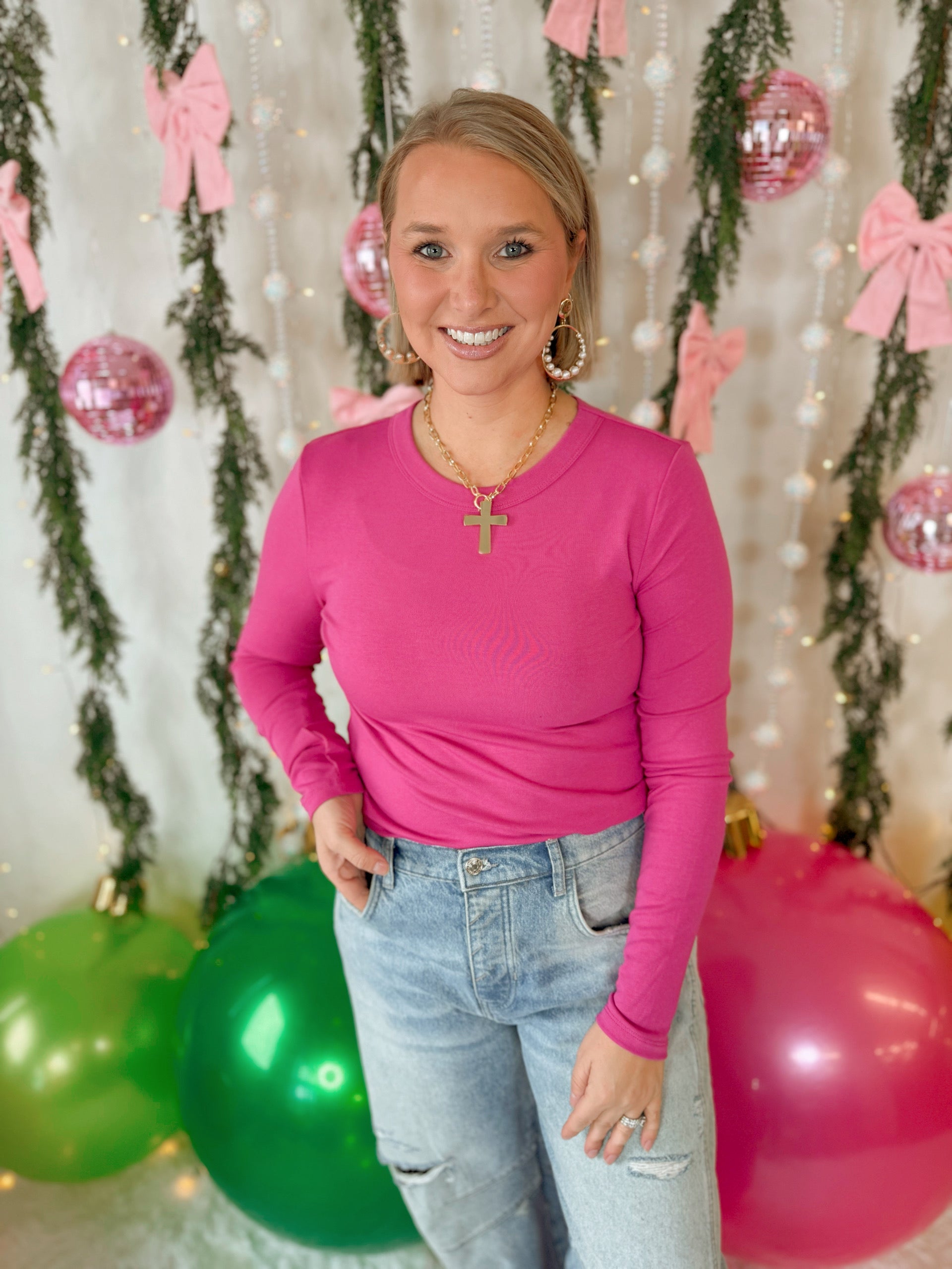 Maddie Long Sleeve in Fuchsia – Olive & Ave Clothing Boutique